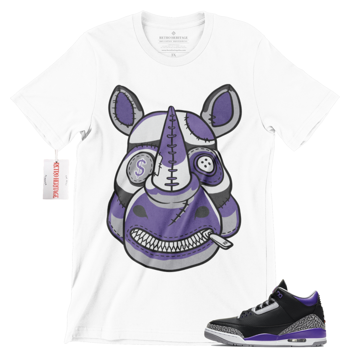 R279 Air Jordan 3 Court Purple T Shirt| Retro Heritage