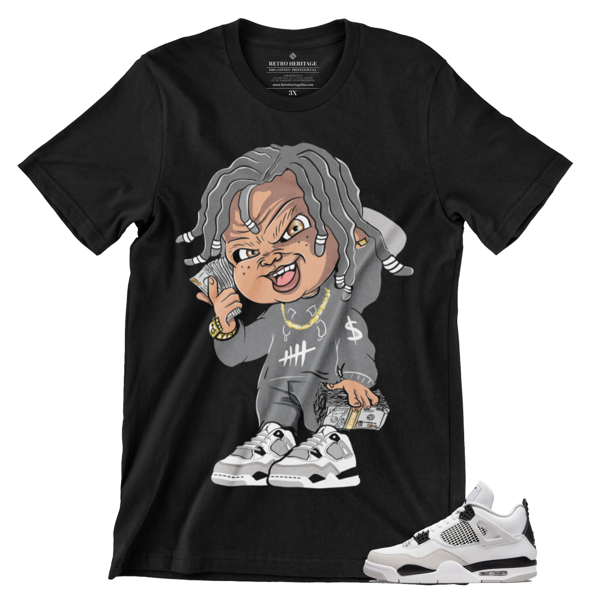 Jordan 4 Military Black Chuckie Shoe Matching Tee| Retro Heritage